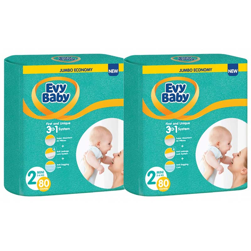 Set scutece pentru copii EVY BABY №2 Jumbo MINI 3-6 kg, 80 buc.*2 ...