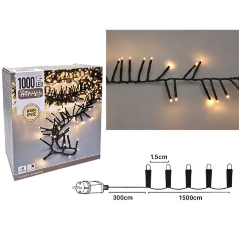 Luminite de Craciun "Dense" 1000 LED alb cald, 15 m, 8 regim ...