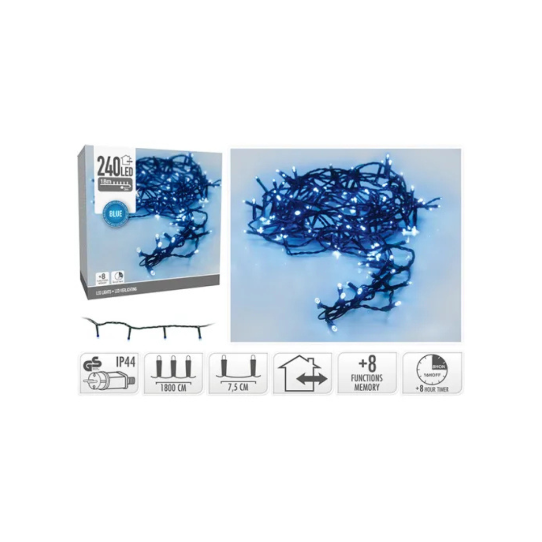 Luminite de Craciun "Fir" 240 LED, alb rece, 8 regimuri+timer, 18 m ...