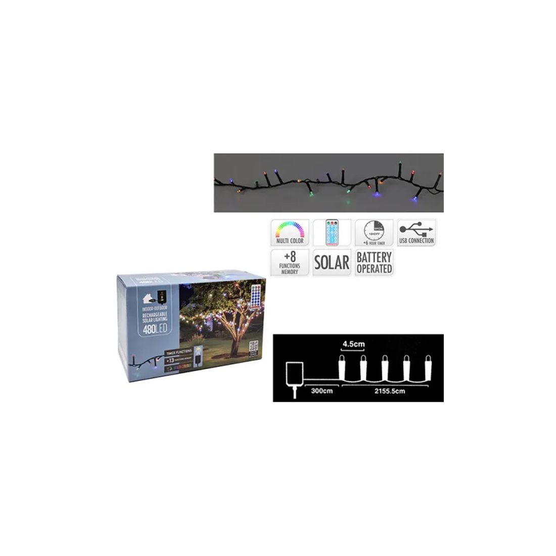 Luminite de Craciun "Fir" 480 LED, cu panou solar, telecomanda, 8 ...